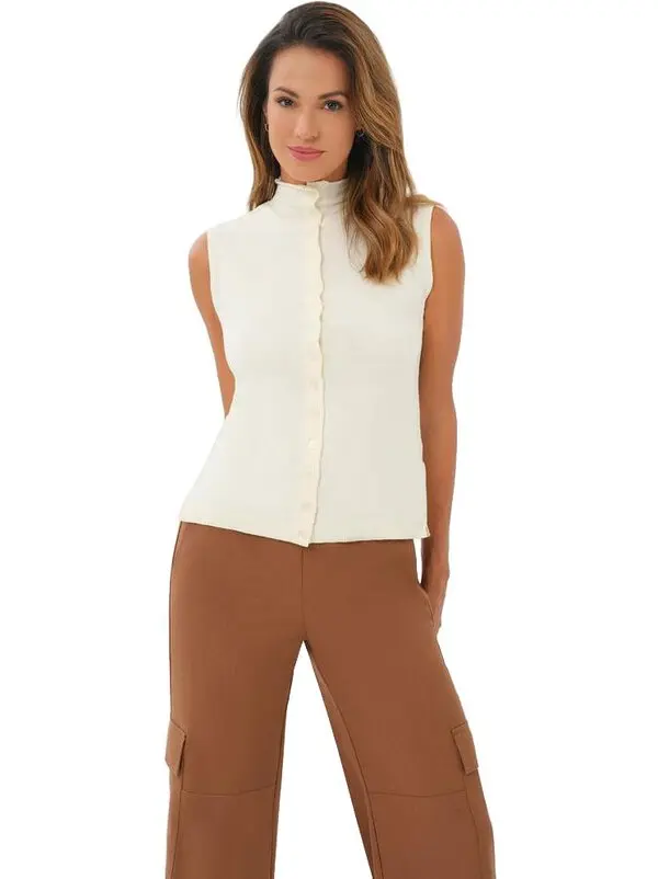 Anatomie Viola Sweater Knit Sleeveless Button-down Top - Ivory