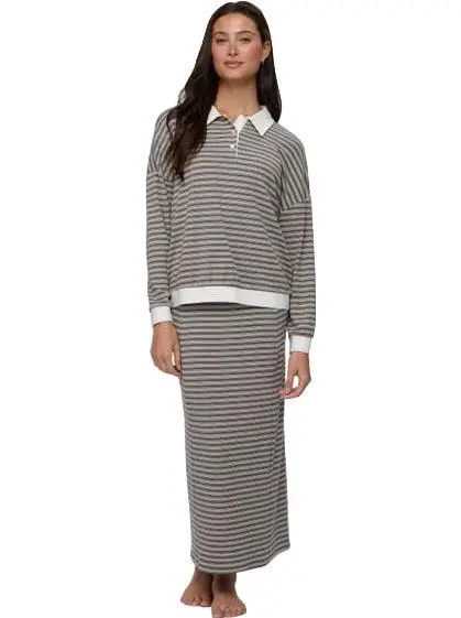 BY TESS COLLECTION Kyra Striped Maxi Skirt - Grey