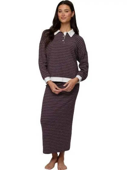 BY TESS COLLECTION Kyra Striped Maxi Skirt - Wine