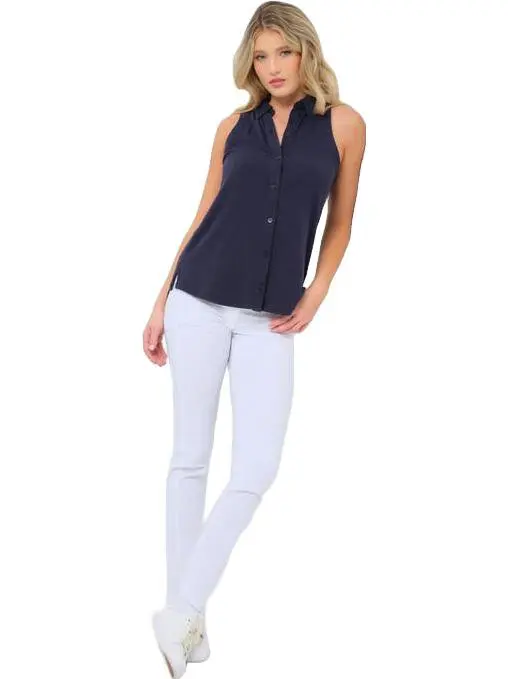 Anatomie Elise Sleeveless Button-up Top With Racerback Detail - Navy