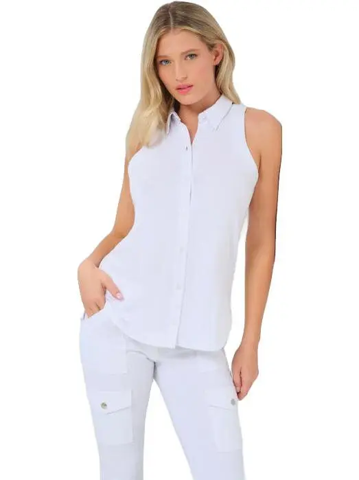 Anatomie Elise Sleeveless Button-up Top With Racerback Detail - White