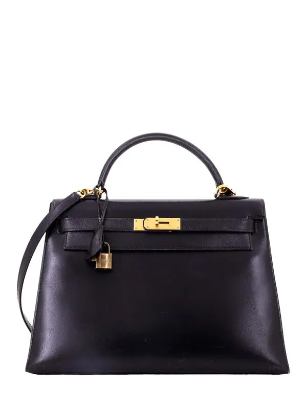 Hermès Kelly Handbag Black Box Calf With Gold Hardware 32 - Noir