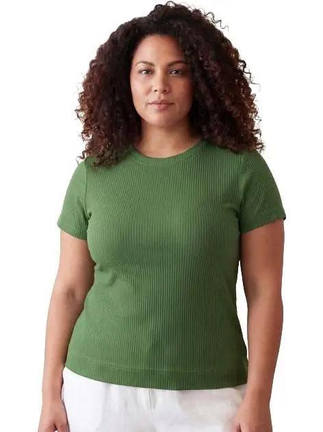 24SEVEN COMFORT APPAREL Ribbed Knit Round Neck Short Sleeve Top - Kiwi