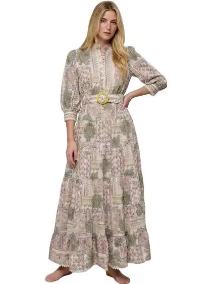 BY TESS COLLECTION Tori Dress Patchwork Maxi - Cream/beige