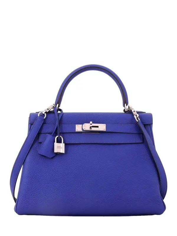 Hermès Kelly Handbag Togo With Palladium Hardware 28 - Blue