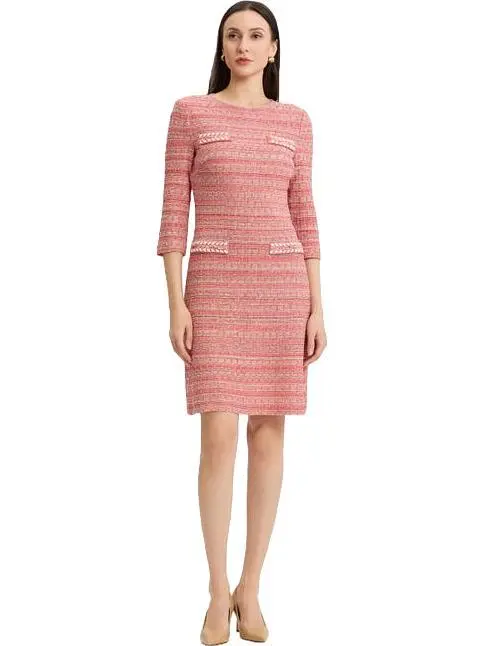 Misook Tweed Knit Sheath Dress - Cherry Ember/biscotti/black