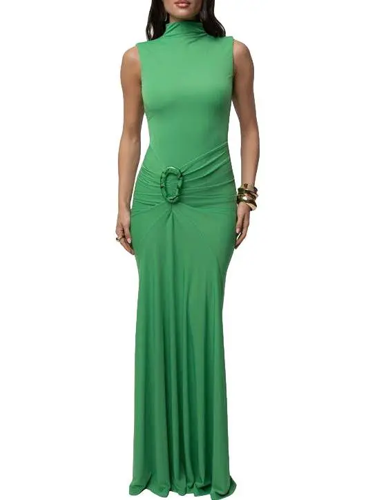 JLUXLABEL Kora Sleeveless Maxi Dress With Mock Neck And Cutouts - Green