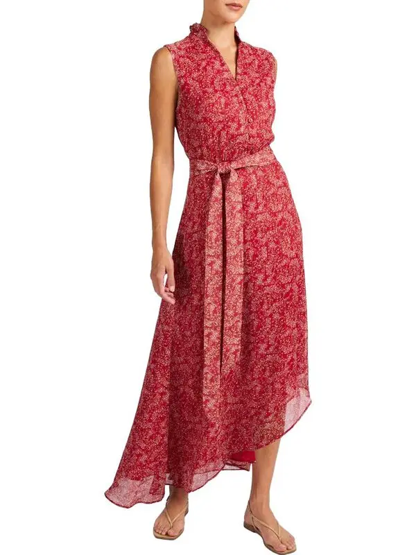Santorelli Carson Sleeveless Printed Georgette Midi Dress - Chili Pepper