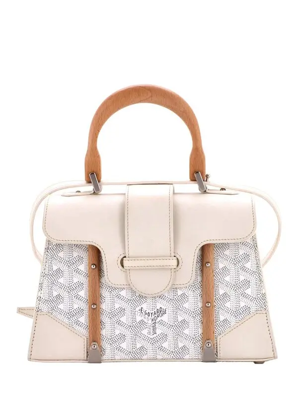 Goyard Structured Saigon Top Handle Bag Coated Canvas With Leather Mini - White