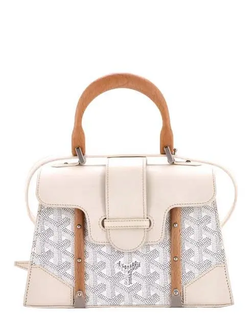 Goyard Structured Saigon Top Handle Bag Coated Canvas With Leather Mini - White