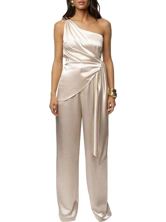 JLUXLABEL Palmera Asymmetrical Satin One-shoulder Top With Knot Detailing - Ivory
