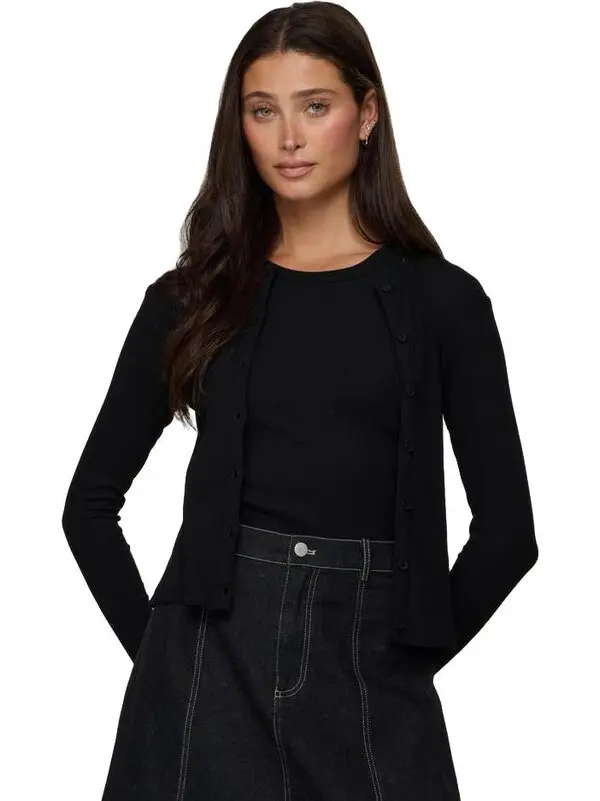BY TESS COLLECTION Ribbed Tank Twinset - Black
