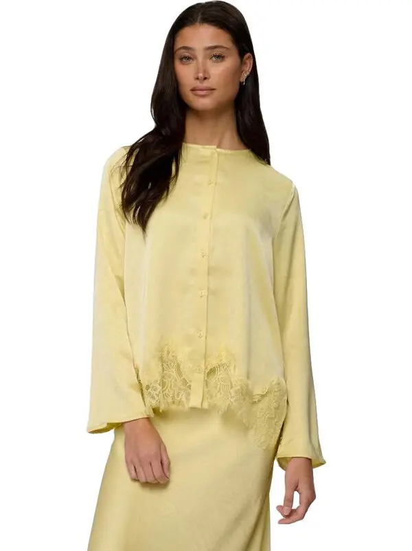 BY TESS COLLECTION Amora Blouse With Lace Trim - Pale Yellow