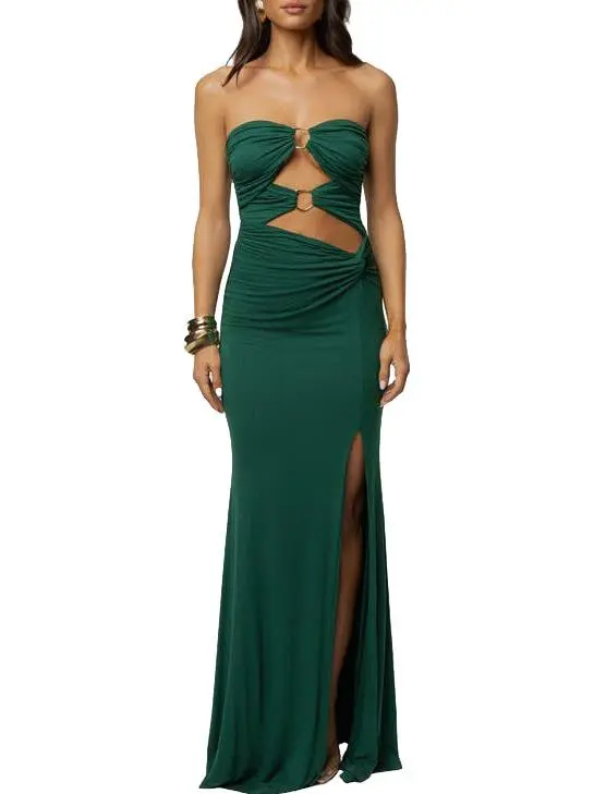 JLUXLABEL Athena Cutout Strapless Maxi Gown - Green