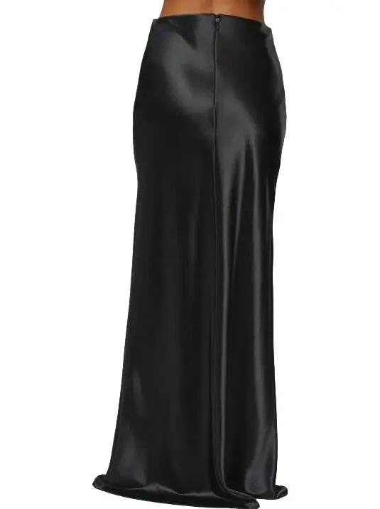 JLUXLABEL Tradition Satin Maxi Skirt - Black