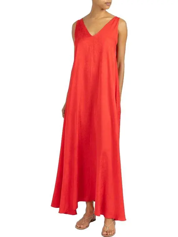 Santorelli Lucinda Relaxed Maxi Dress In Fluid Satin - Chili Pepper