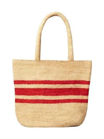 INDEGO AFRICA Sylvanie Beach Tote In Raffia - Red Striped