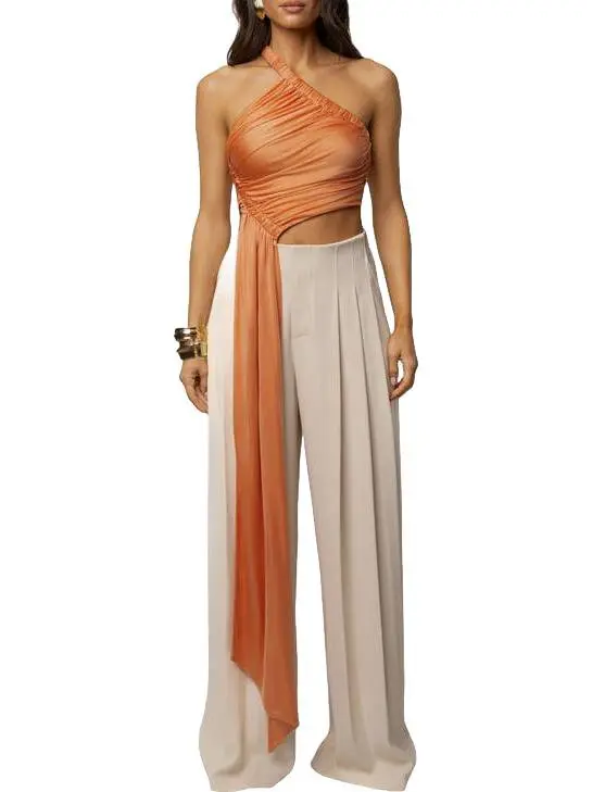 JLUXLABEL Spotlight Draped One-shoulder Top - Peach