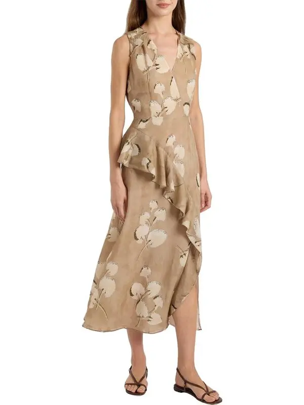 Santorelli Cona Midi Dress With Ruffle Panel - Chai