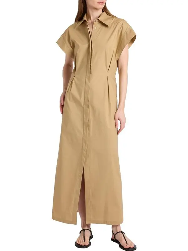Santorelli Nisa Cap Sleeve Cotton Stretch Maxi Shirt Dress - Chai