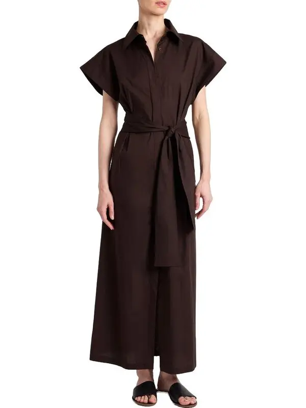 Santorelli Nisa Cap Sleeve Cotton Stretch Maxi Shirt Dress - Coffee