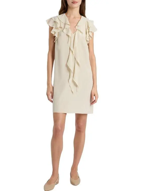 Santorelli Denise Silk Ruffle Shift Dress - Beige