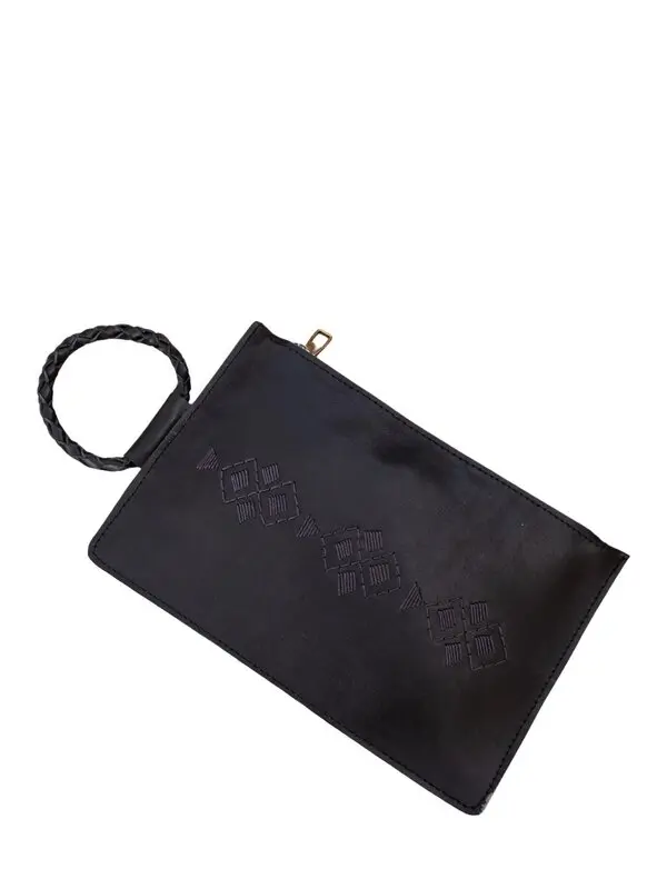 AMASOUK Layla Embroidered Clutch With Braided Handle - Black