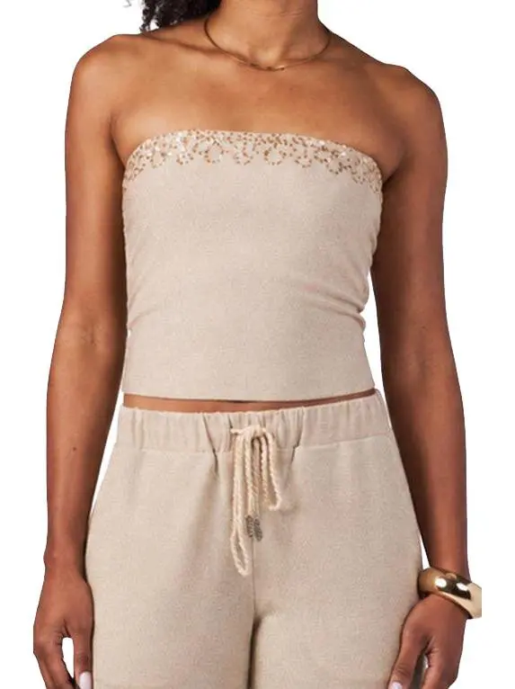 Calypso St. Barth Maia Strapless Embellished Bandeau Top - Beige Shimmer