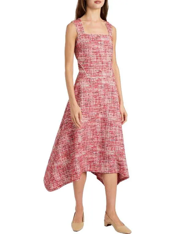 Santorelli Enza Midi Sleeveless Handkerchief Dress In Modern Tweed - Chili Pepper