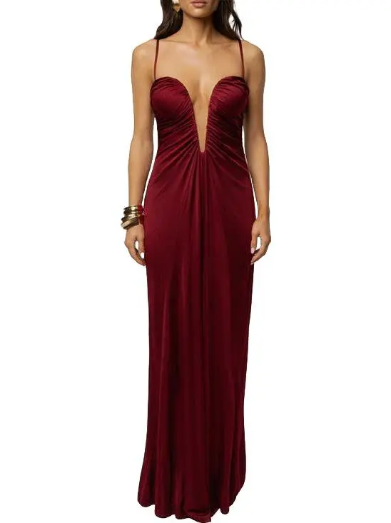 JLUXLABEL Auric Deep Plunge Maxi Dress - Burgundy