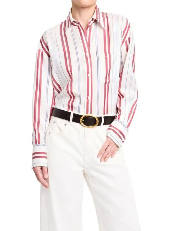 TWP Big Joe Stripe Silk Button-up Shirt - Ivory/blue/wine