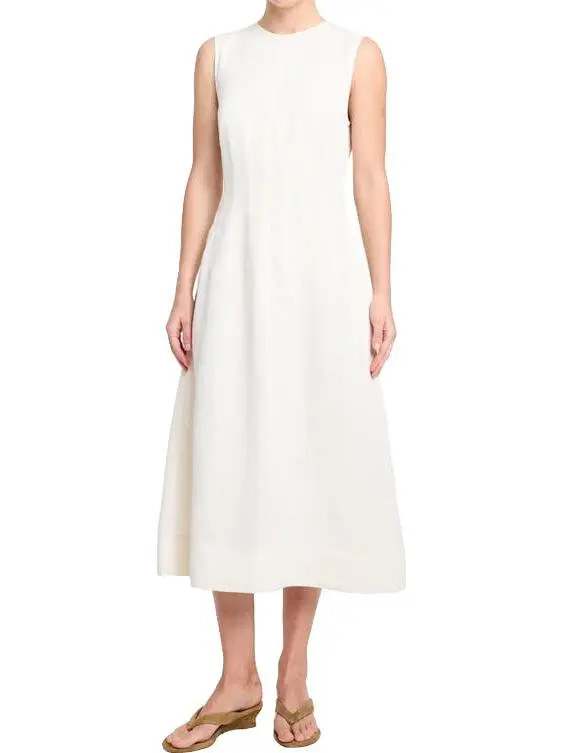 TWP Sleeveless Jewel Neck Midi Dress With Pockets - Bone