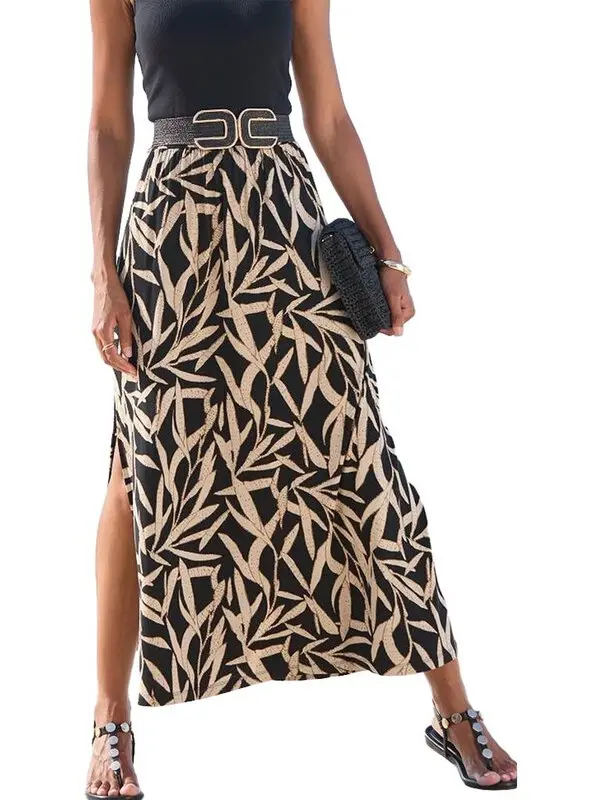 LASCANA Maxi Skirt With Side Slit - Black & Taupe