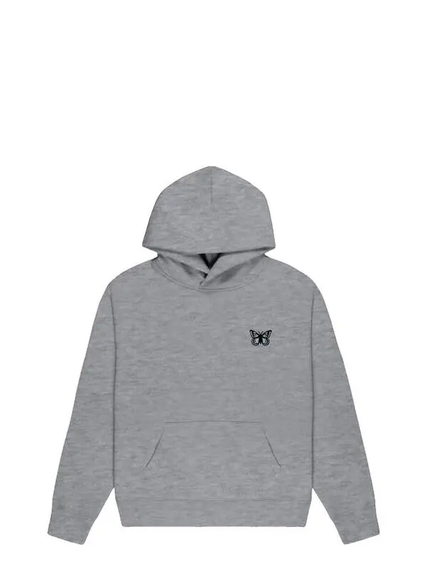 DALIX Butterfly Embroidered Relaxed Fleece Pullover Hoodie - Athletic Heather