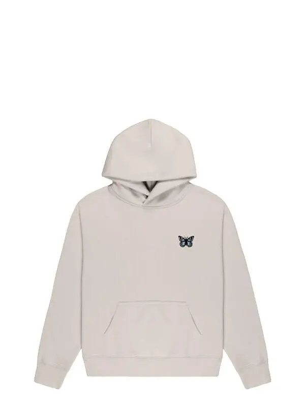 DALIX Butterfly Embroidered Relaxed Fleece Pullover Hoodie - Bone