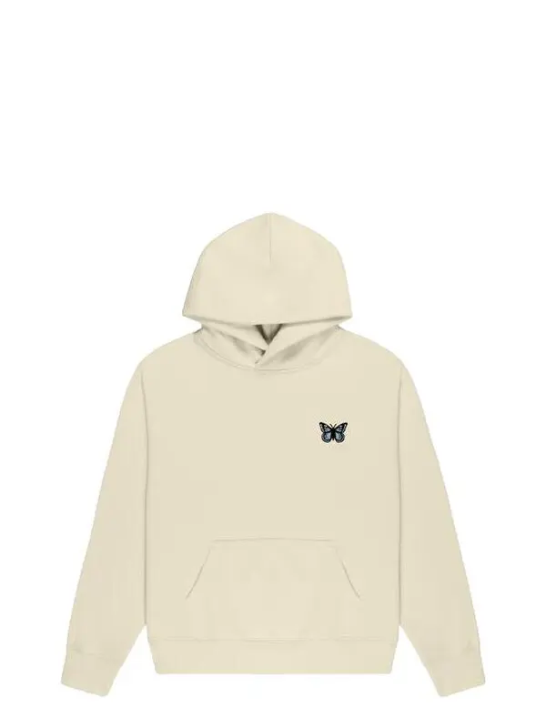 DALIX Butterfly Embroidered Relaxed Fleece Pullover Hoodie - Butter