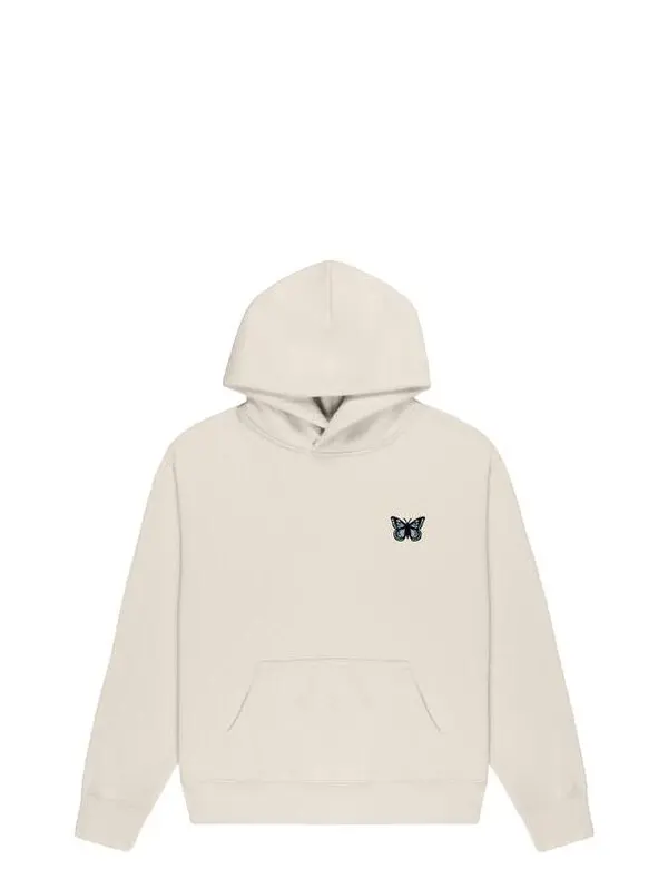 DALIX Butterfly Embroidered Relaxed Fleece Pullover Hoodie - Ecru