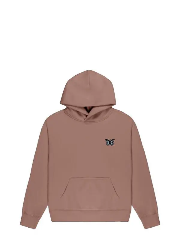 DALIX Relaxed Midweight Fleece Pullover Hoodie With Butterfly Embroidery - Hazy Pink