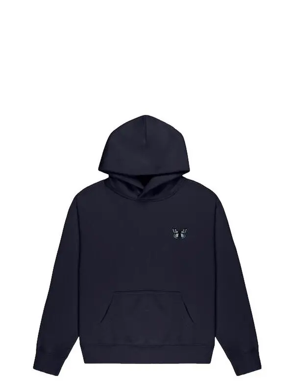 DALIX Butterfly Embroidered Relaxed Fleece Pullover Hoodie - Ink Blue