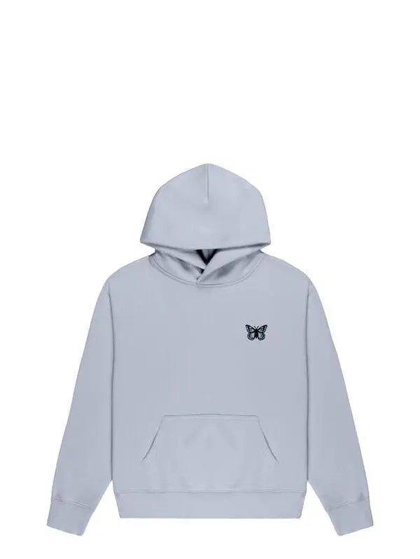 DALIX Butterfly Embroidered Relaxed Fleece Pullover Hoodie - Powder