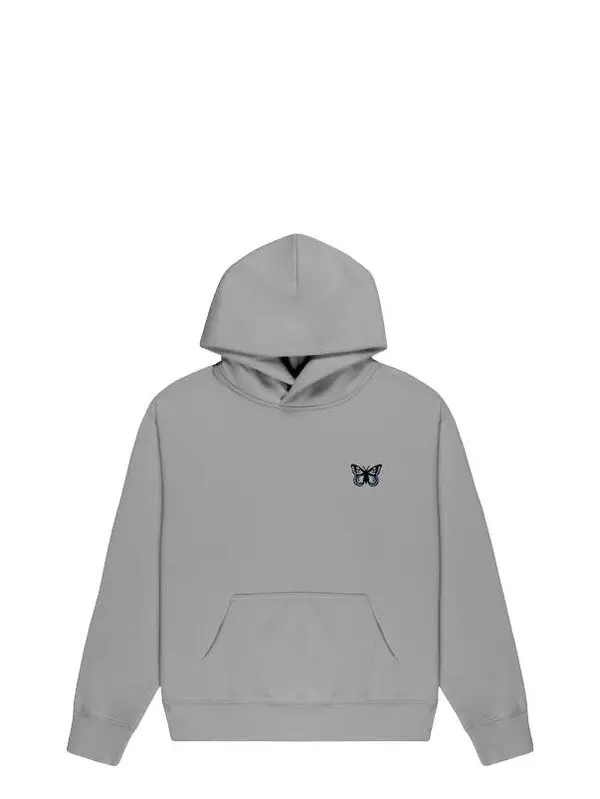 DALIX Butterfly Embroidered Relaxed Fleece Pullover Hoodie - Storm