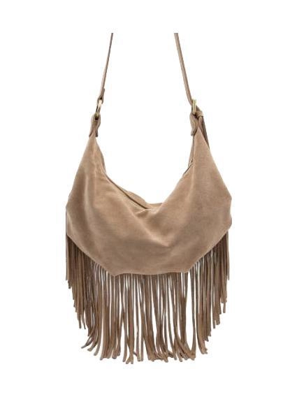 BOLSA NOVA Dallas Suede Fringe Hobo Bag - Sand