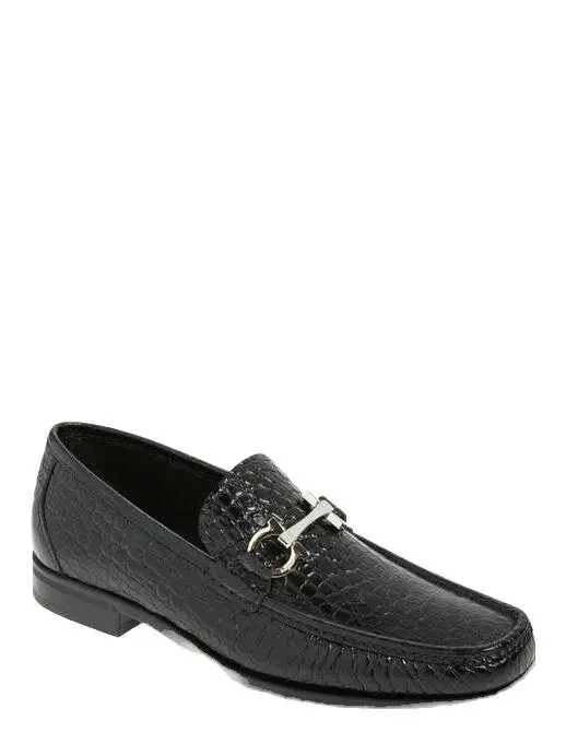 FERRAGAMO Croc Embossed Patent Leather Loafer - Nero