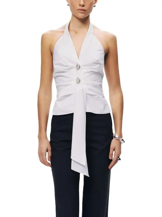 NOCTURNE Halter Neck Tie Detail Blouse - Ivory