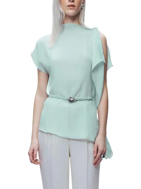 NOCTURNE Sleeveless Woven Blouse In Tencel - Mint Green