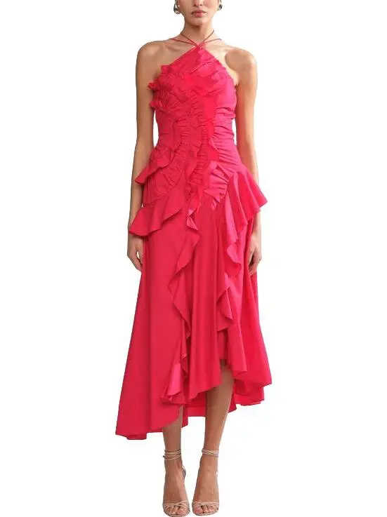 AMUR Ottavia Ruffle Midi Dress - Solstice Red