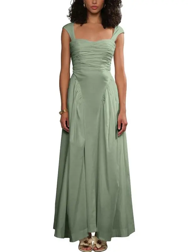 AMUR Galilea Ruched Sweetheart Neck Cap Sleeve Ankle-length Dress - Stem