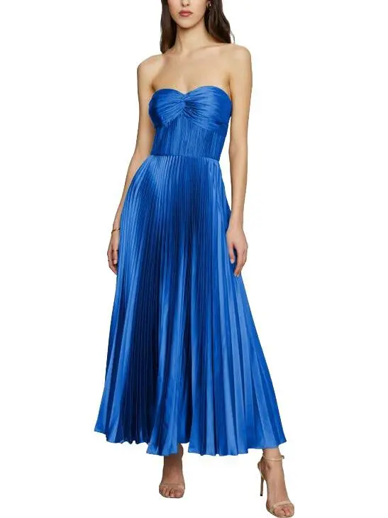 AMUR Sweetheart Neck Sleeveless Pleated Tea-length A-line Dress - Deep Oceans