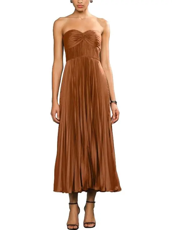 AMUR Sweetheart Neck Sleeveless Pleated Tea-length A-line Dress - Nutmeg