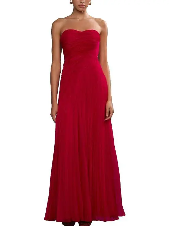 AMUR Elea Asymmetrical Pleated Gown - Solstice Red